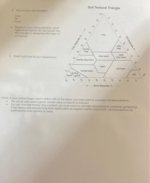 Soil Textural Triangle 3. Rocord your percentages: | Chegg.com