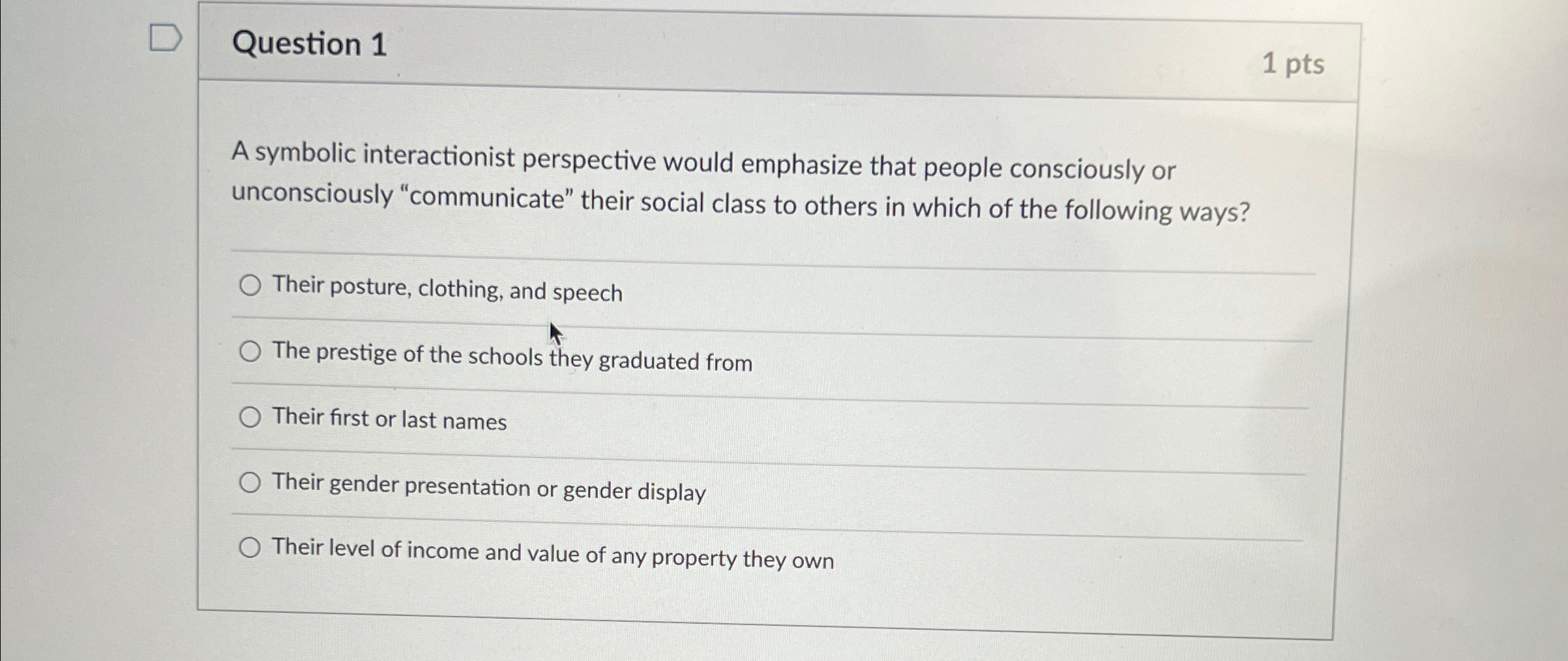 Solved Question 11ptsA symbolic interactionist perspective | Chegg.com