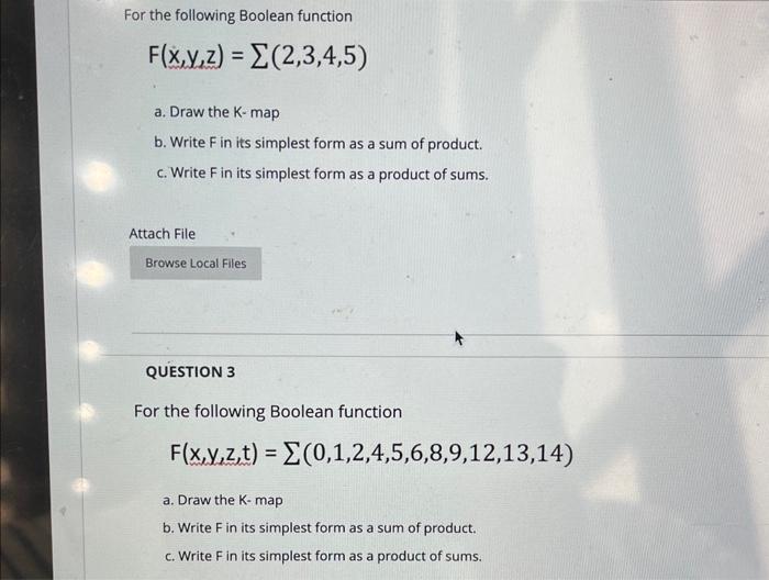Solved For the following Boolean function | Chegg.com