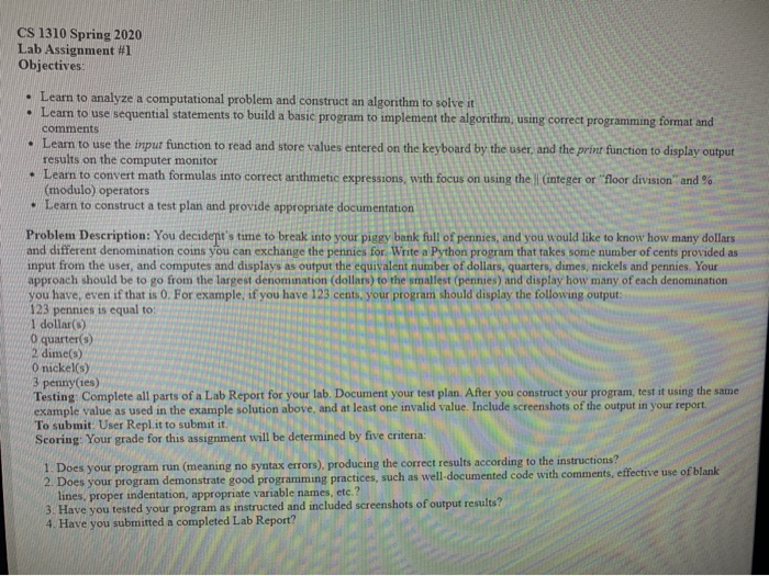 Solved CS 1310 Spring 2020 Lab Assignment #1 Objectives • | Chegg.com