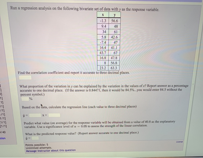 Solved Run a regression analysis on the following bivariate | Chegg.com