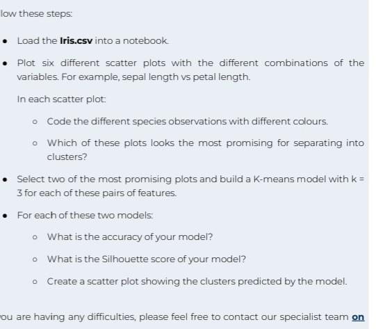 Solved low these steps: - Load the Iris.csv into a notebook. | Chegg.com