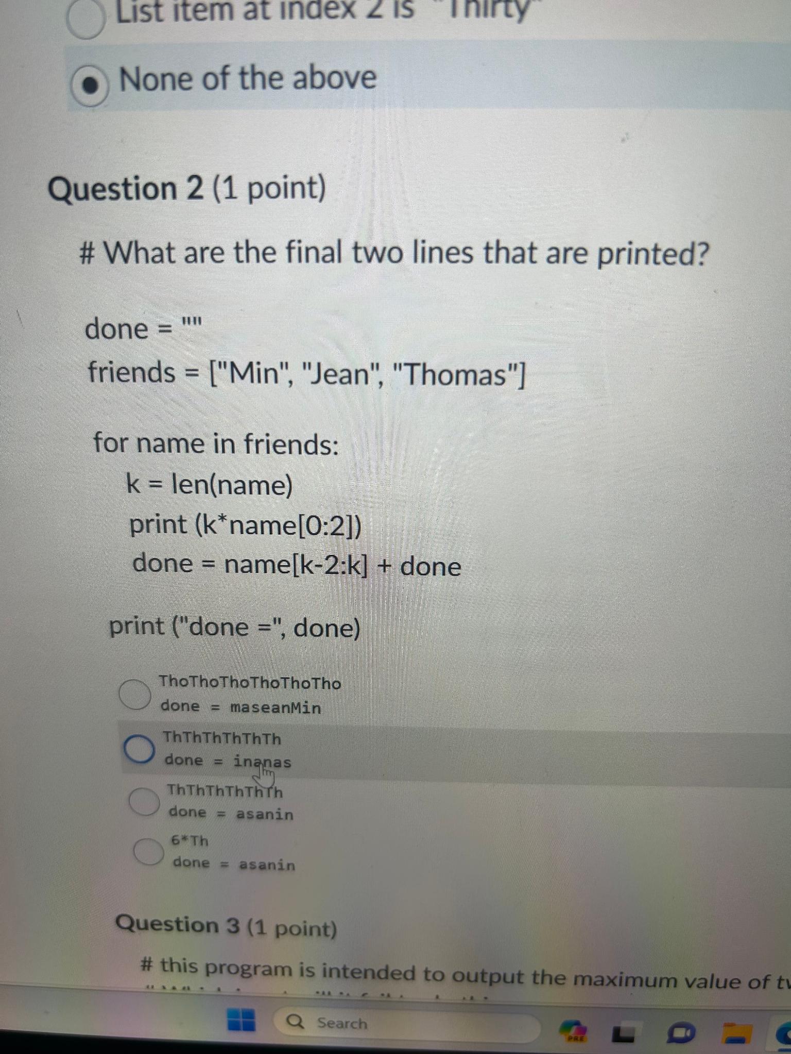 Solved None of the aboveQuestion 2 (1 ﻿point)# What are the | Chegg.com