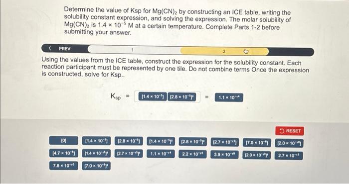 Solved Determine the value of Ksp for Mg(CN)2 by | Chegg.com