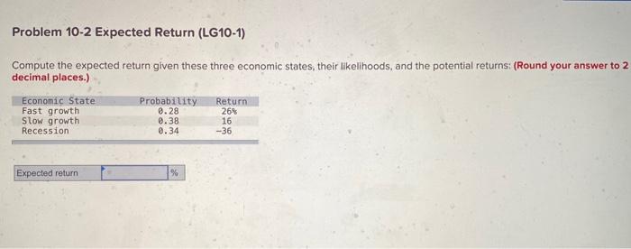 Solved Problem 10-2 Expected Return (LG10-1) Compute the | Chegg.com