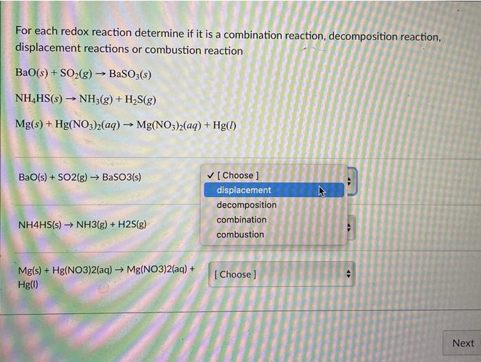 Solved For each redox reaction determine if it is a | Chegg.com