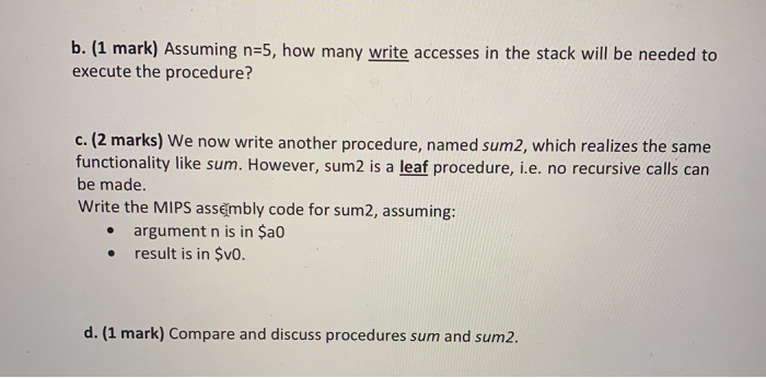Problem Assume the following C code: int sum(int n) { | Chegg.com