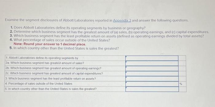 Examine the segment disclosures of Abbott | Chegg.com