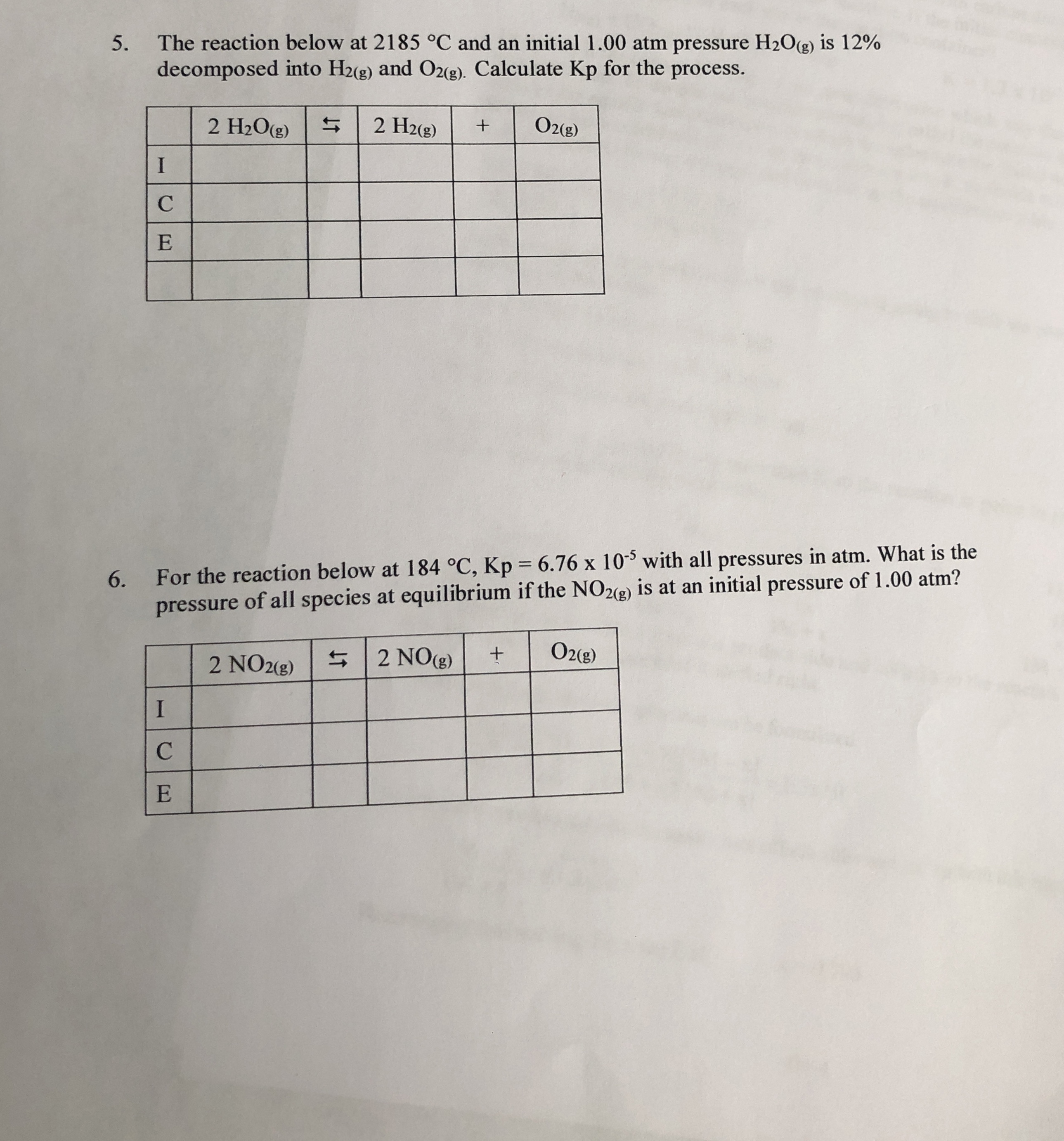 The reaction below at 2185°C ﻿and an initial 1.00 | Chegg.com