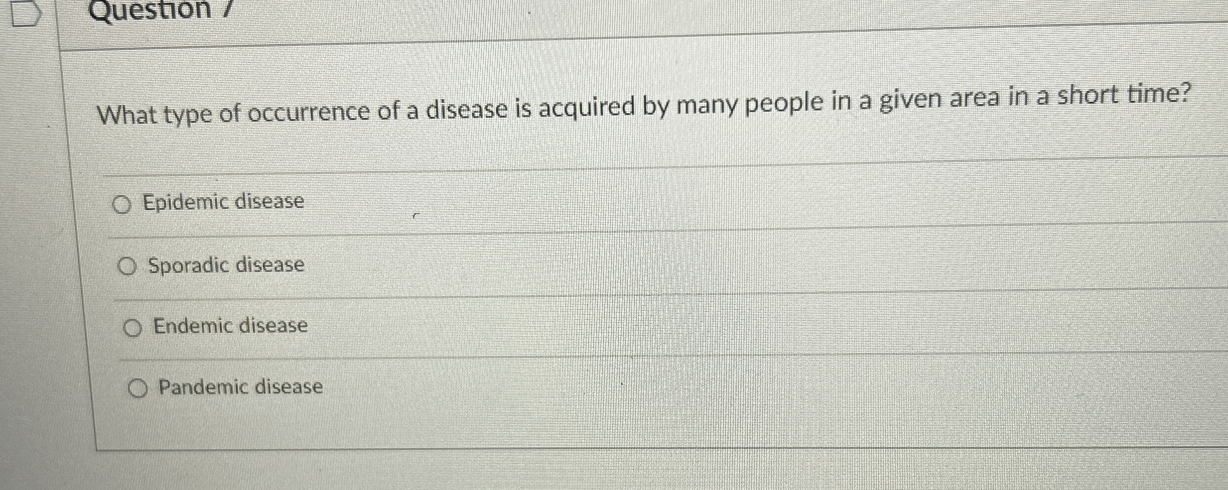 Solved Question IWhat type of occurrence of a disease is | Chegg.com