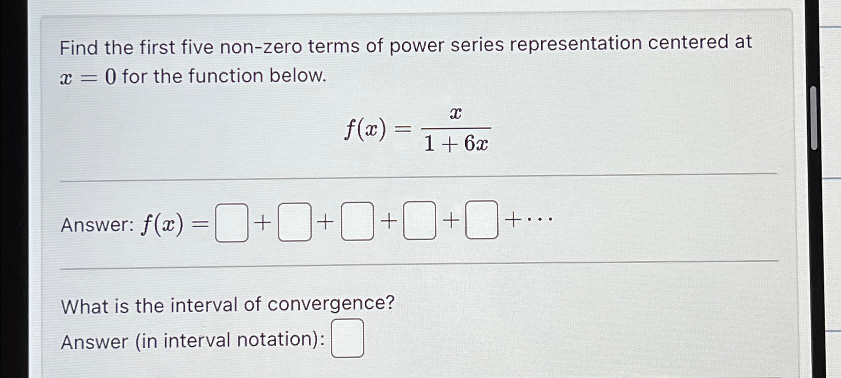 Solved Find the first five non-zero terms of power series | Chegg.com