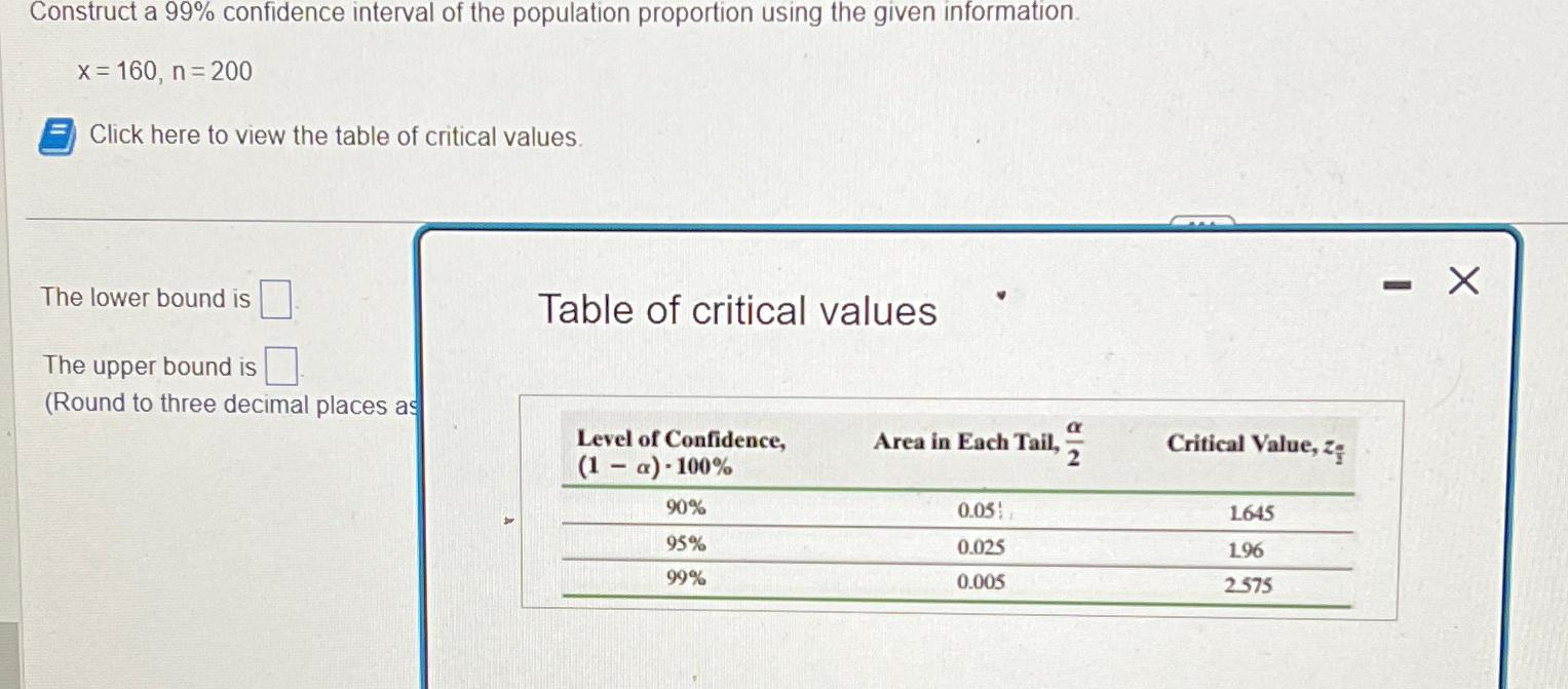 Solved Construct a 99% ﻿confidence interval of the | Chegg.com