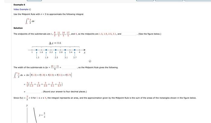 Solved Example 6 Video Example Use the Midpoint Rule with | Chegg.com
