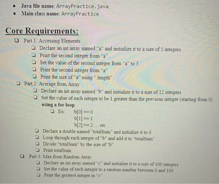 Solved Java File Name Arraypracticejava • Main Class Name 1012