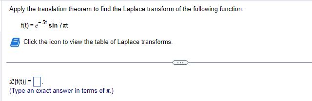 Solved Apply the translation theorem to find the Laplace | Chegg.com