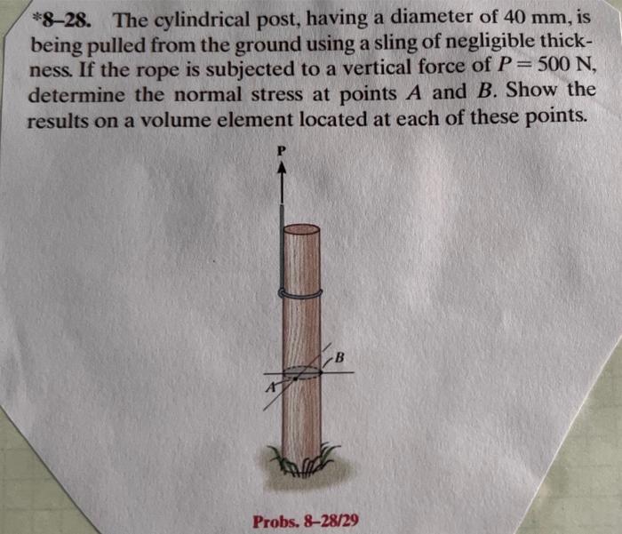 Solved *8-28. The cylindrical post, having a diameter of 40 | Chegg.com