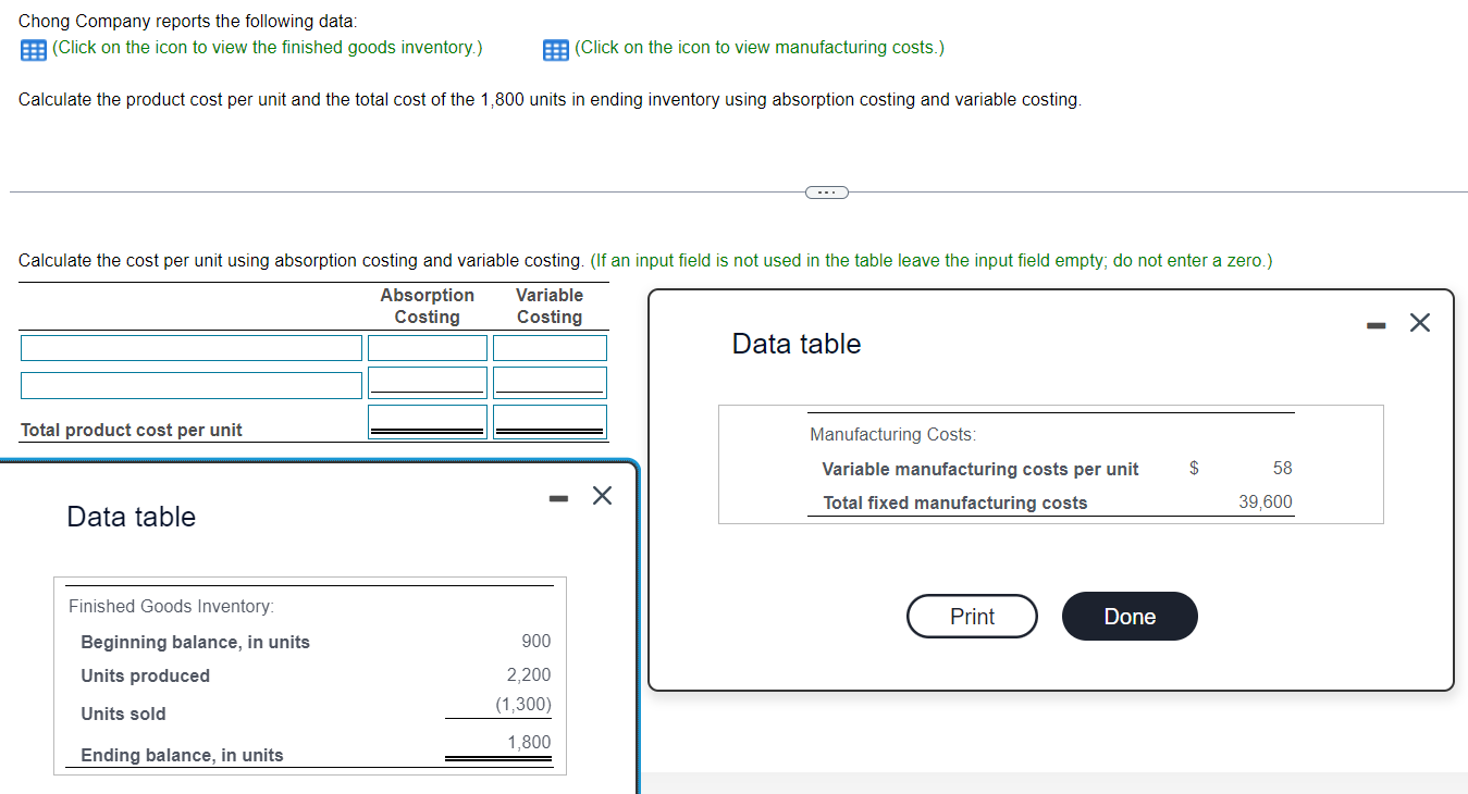 Solved Chong Company reports the following data:(Click on | Chegg.com
