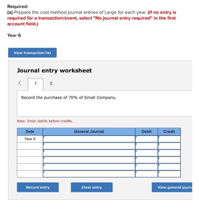 Solved Required: (a) Prepare the cost method journal entries | Chegg.com