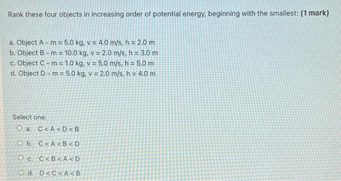 Solved Rank these four objects in increasing order of | Chegg.com
