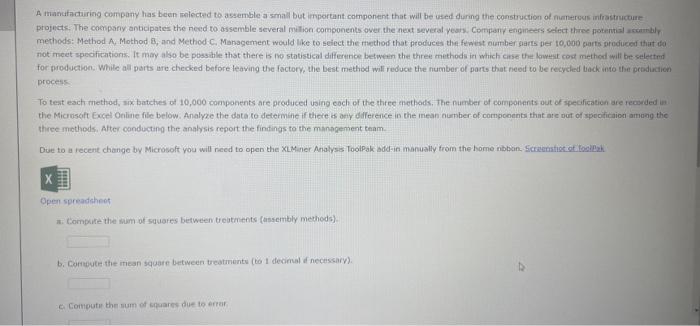 Solved c. Compute the sum of squares due to error. d. | Chegg.com