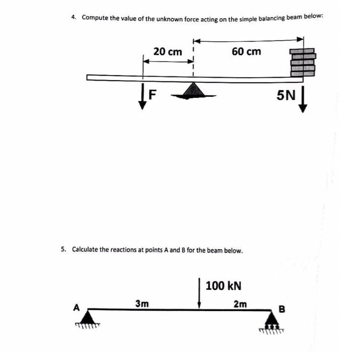 Solved 4. Compute the value of the unknown force acting on | Chegg.com