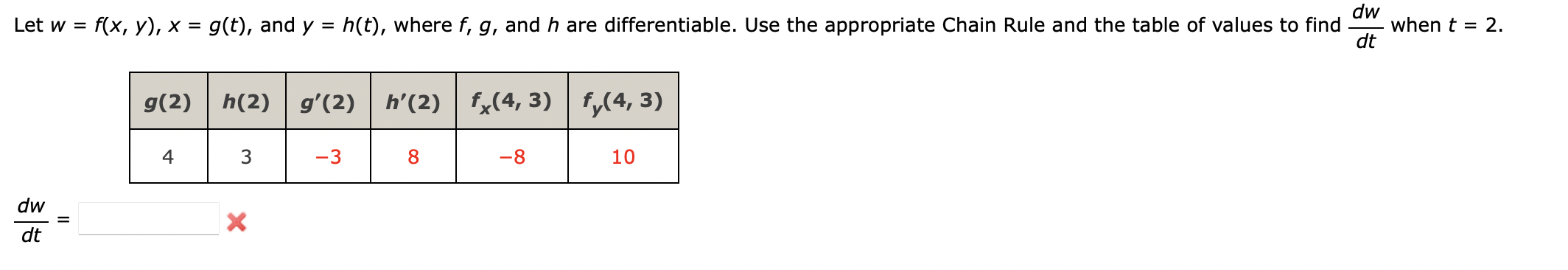 Solved Let w=f(x,y),x=g(t), ﻿and y=h(t), ﻿where f,g, ﻿and h | Chegg.com