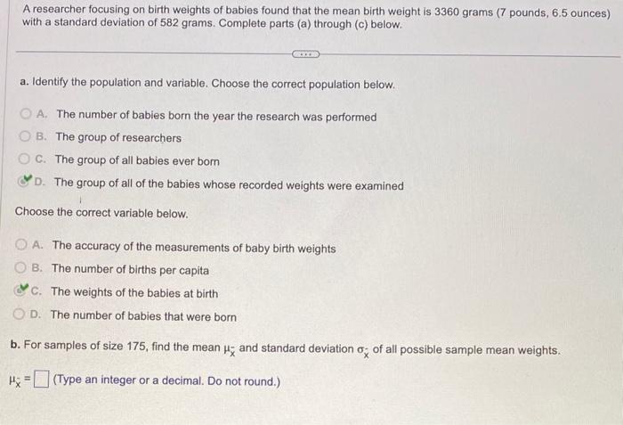 Solved A researcher focusing on birth weights of babies | Chegg.com
