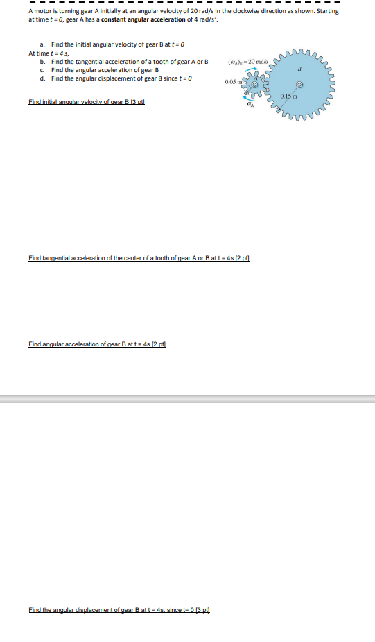 Solved A motor is turning gear A initially at an angular | Chegg.com