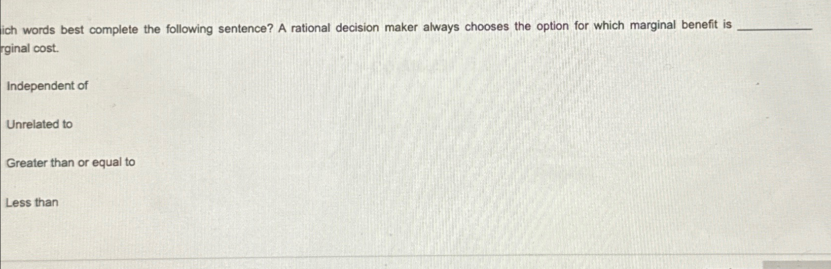 Solved ich words best complete the following sentence? A | Chegg.com