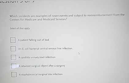 Solved Which incidents are examples of never events and | Chegg.com