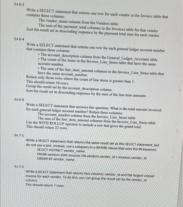 Solved Ex 6 2 Write A Select Statement That Returns One Row 0991