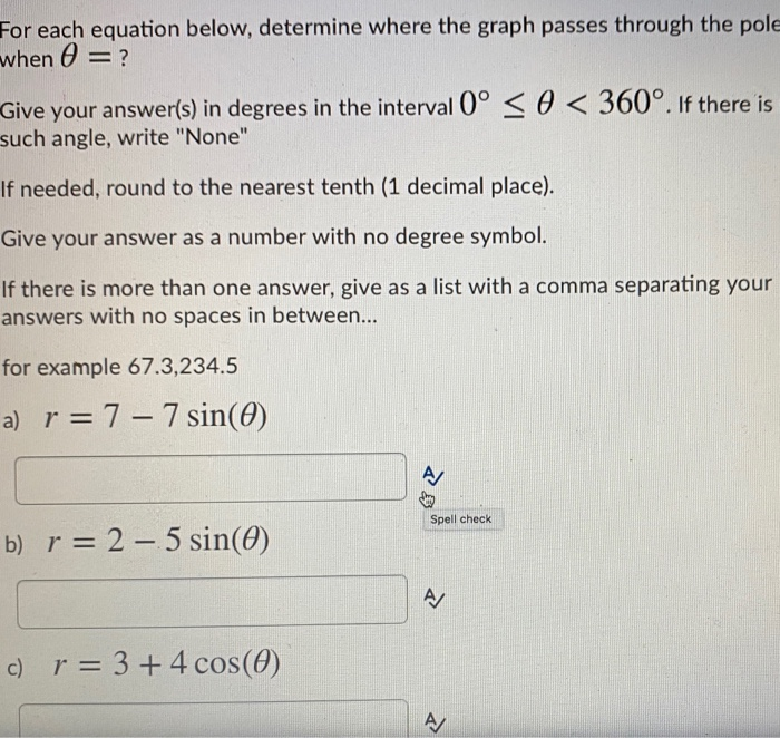 Solved For each equation below, determine where the graph | Chegg.com