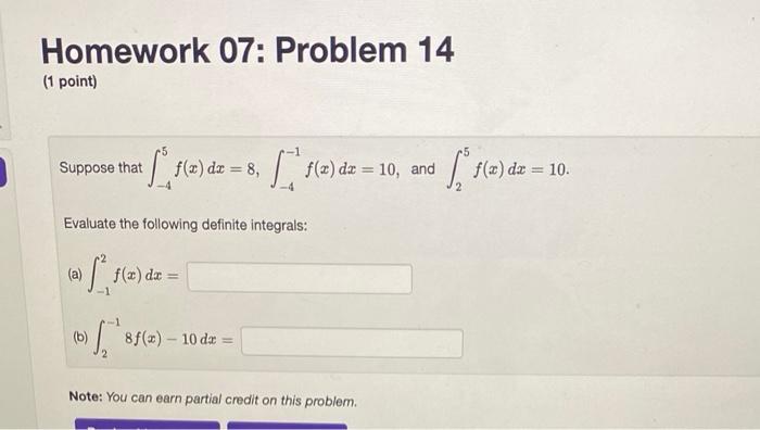 Solved Homework 07: Problem 14 (1 point) Suppose that | Chegg.com