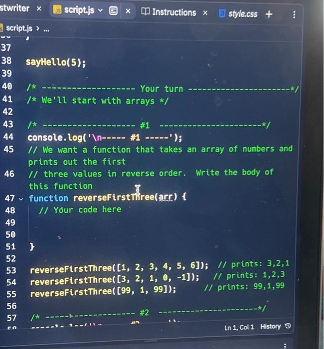 Solved stwriter x US script.js x Instructions * s script.js | Chegg.com
