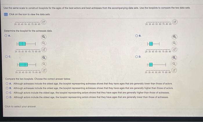 Solved Use the same scale to construct boxplots for the ages | Chegg.com