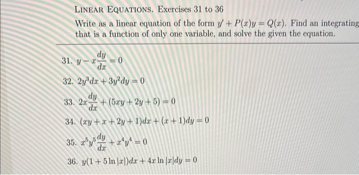 Solved LineAR EQUATIONS. Exercises 31 to 36 Write as a | Chegg.com