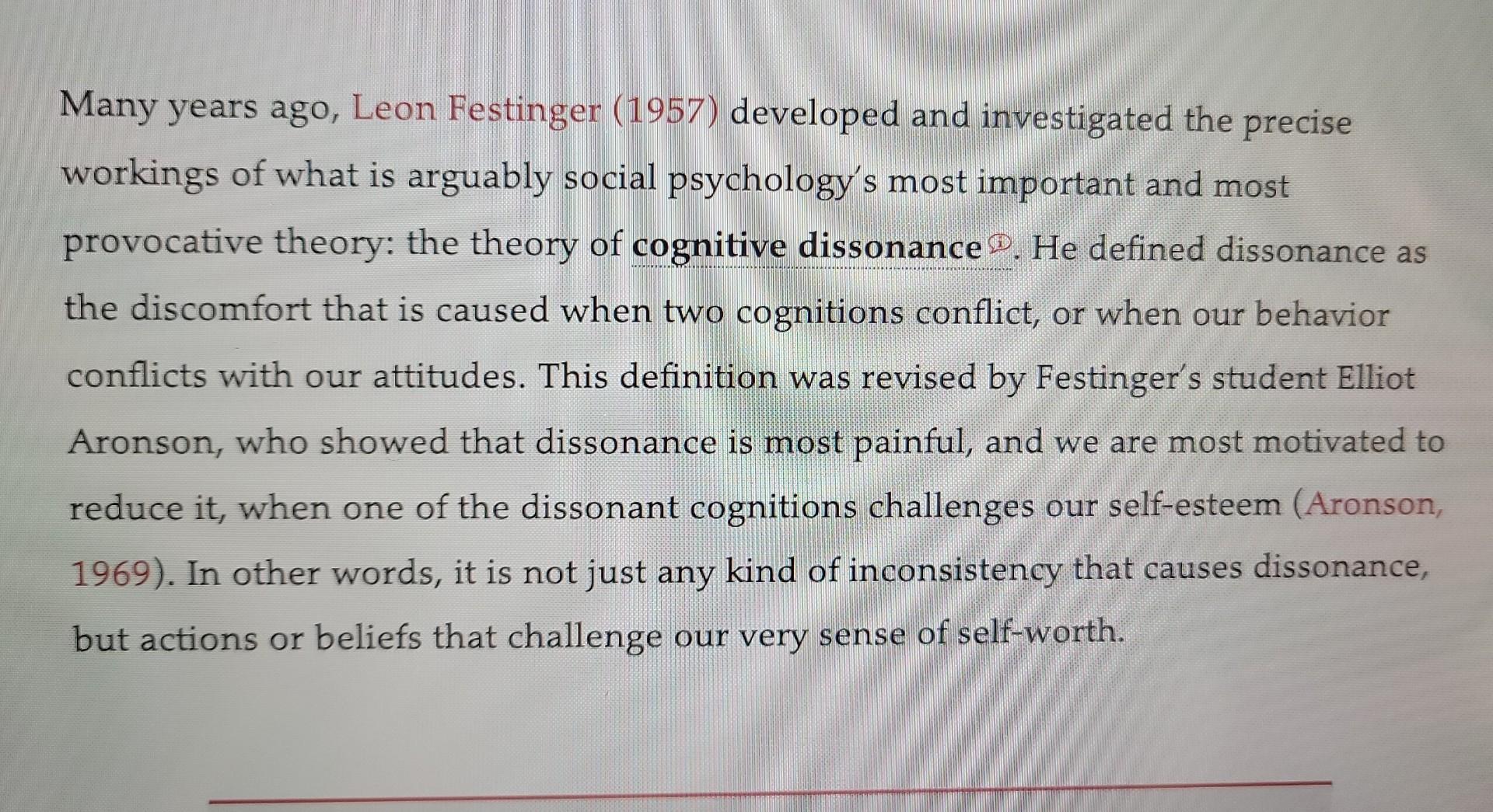 Solved Many years ago, Leon Festinger (1957) developed and | Chegg.com