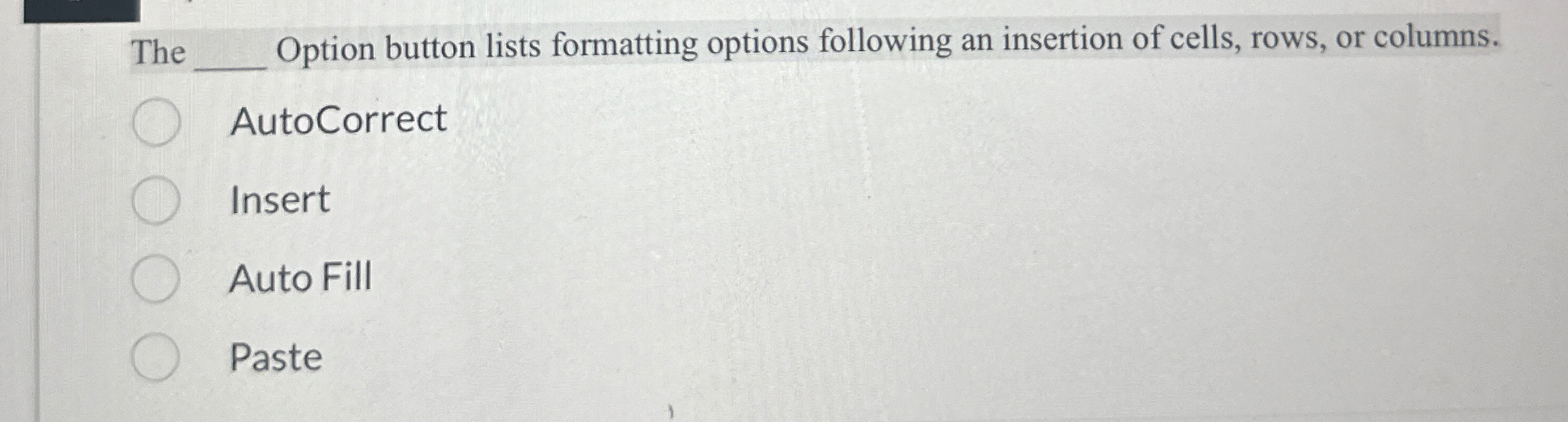 Solved The q, ﻿Option button lists formatting options | Chegg.com