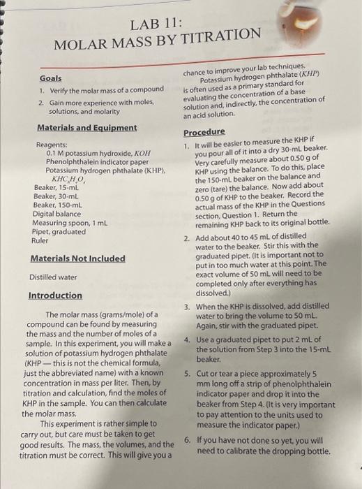 Solved Silicon Valley Highschool Lab 11: Molar Mass by | Chegg.com