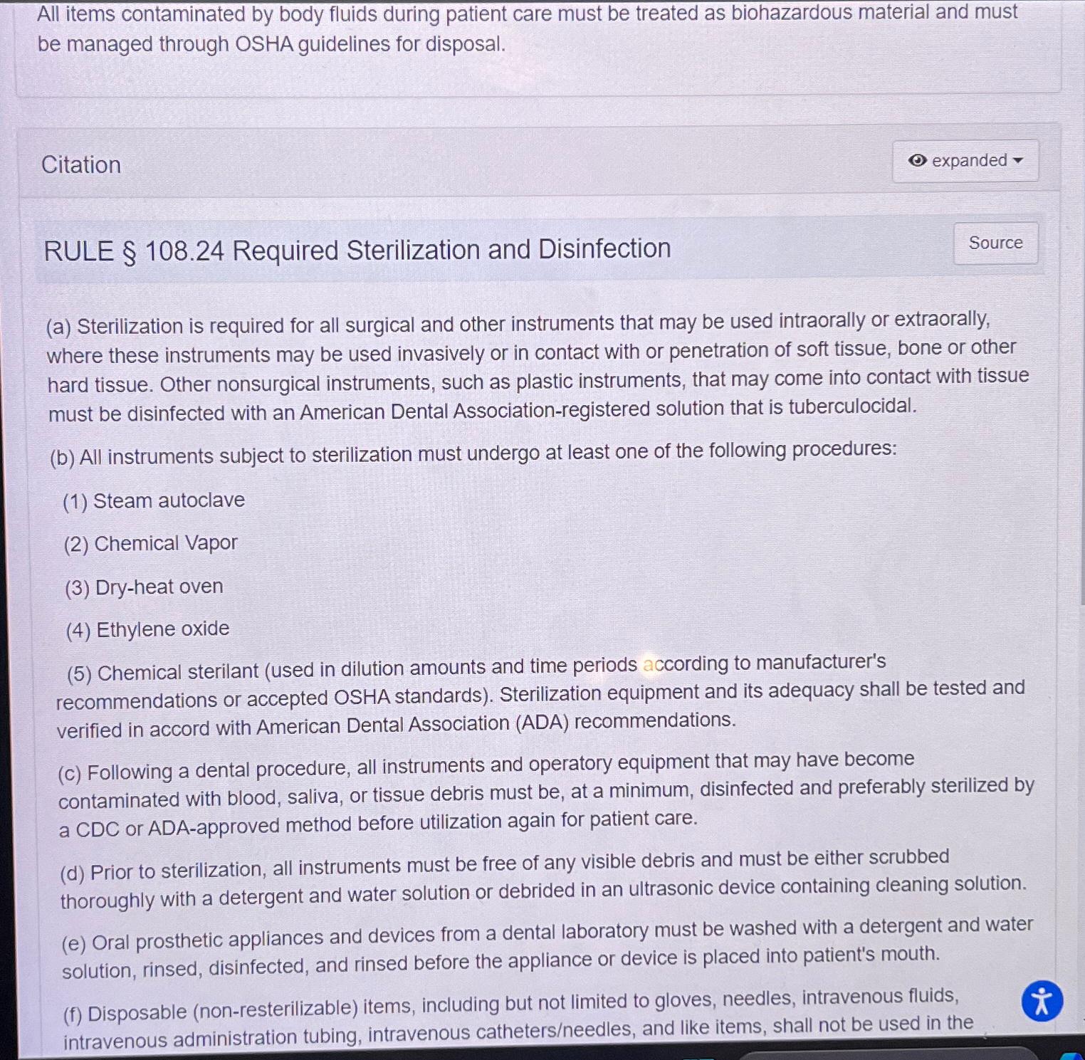 Solved All items contaminated by body fluids during patient | Chegg.com