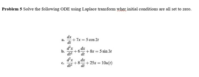 Solved Problem 5 Solve the following ODE using Laplace | Chegg.com