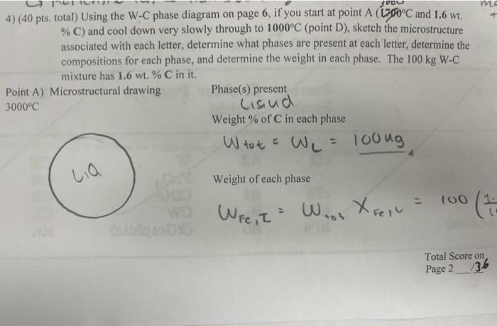 Solved 4) (40 pts. total) Using the W-C phase diagram on | Chegg.com