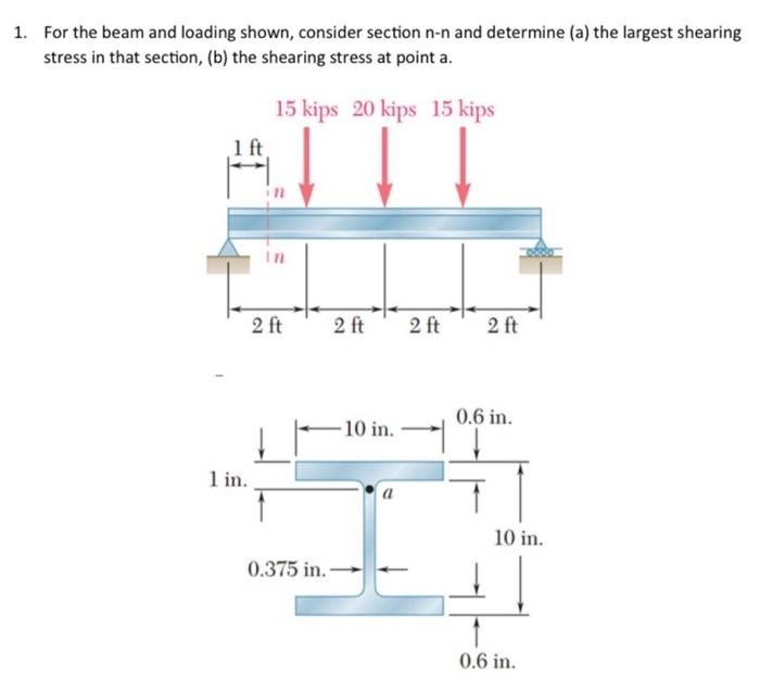 Solved 1. For the beam and loading shown, consider section | Chegg.com