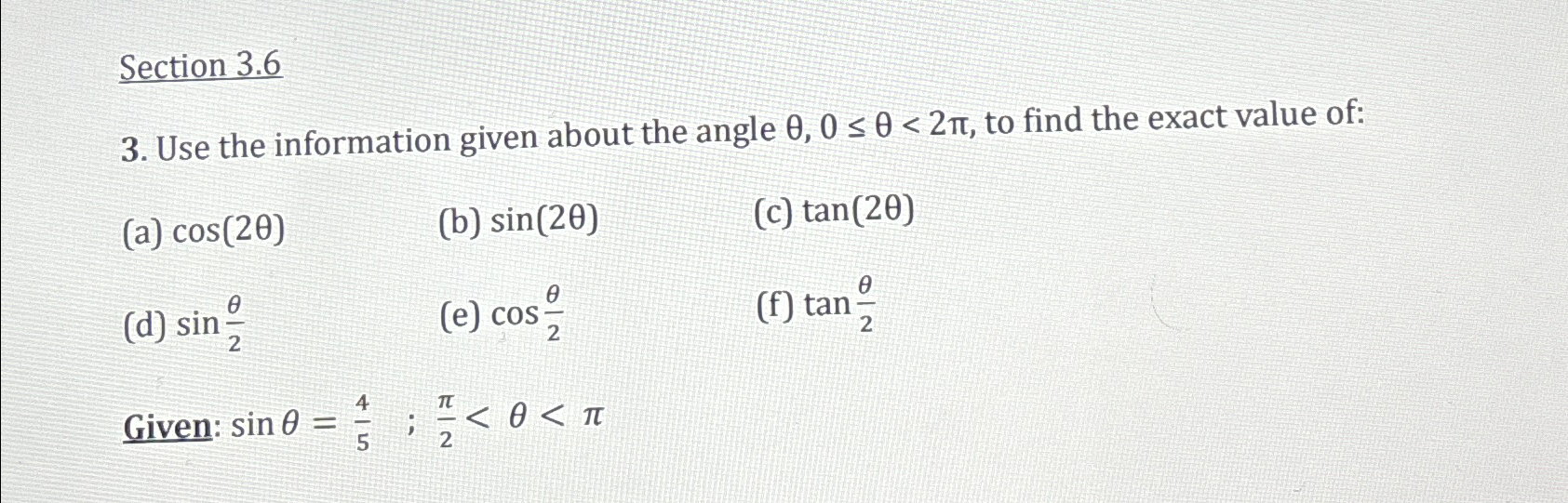 Solved Section 3.63. ﻿Use the information given about the | Chegg.com