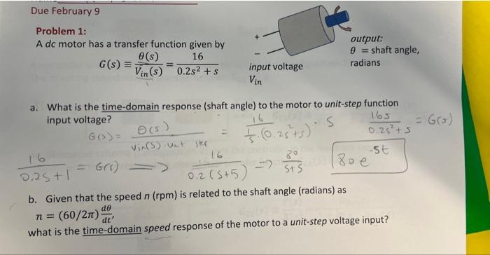 Solved Problem 1: A dc motor has a transfer function given | Chegg.com