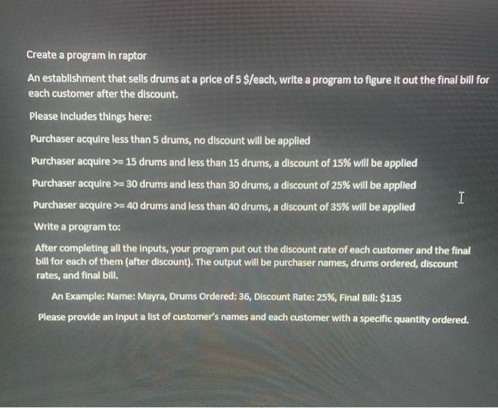 Solved Create a program in raptor An establishment that | Chegg.com