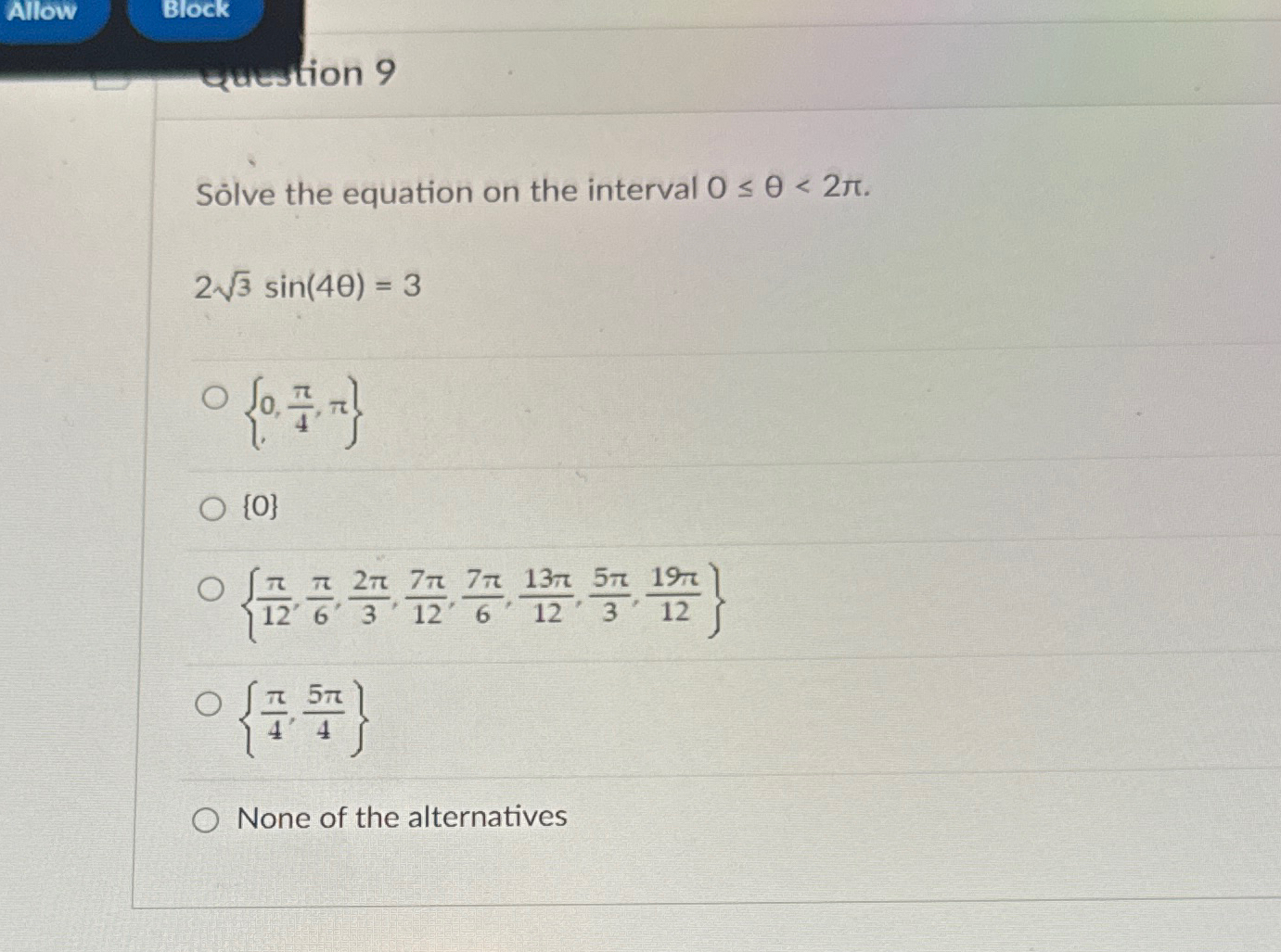 Solved AllowBlocktion 9Sölve the equation on the interval | Chegg.com