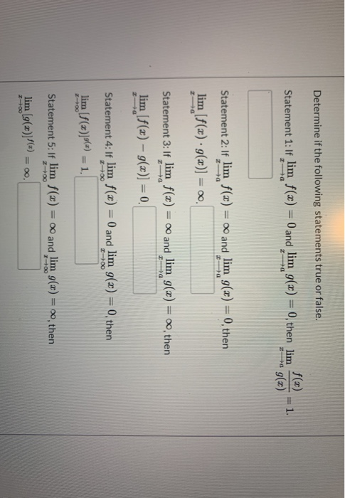Solved Determine if the following statements true or false. | Chegg.com