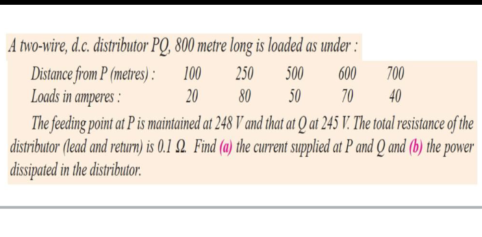 Solved A two-wire, d.c. distributor PQ,800 metre long is | Chegg.com
