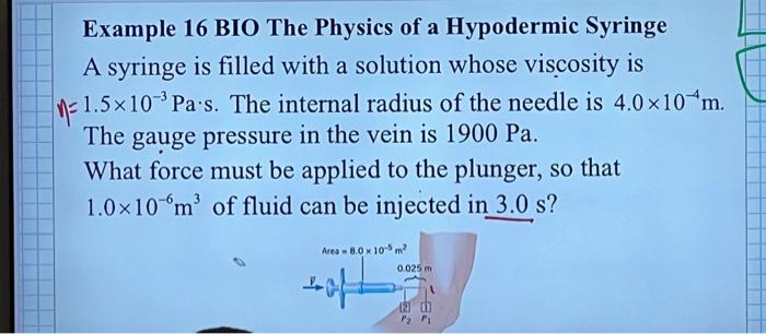 Solved Example 16 BIO The Physics of a Hypodermic Syringe A | Chegg.com